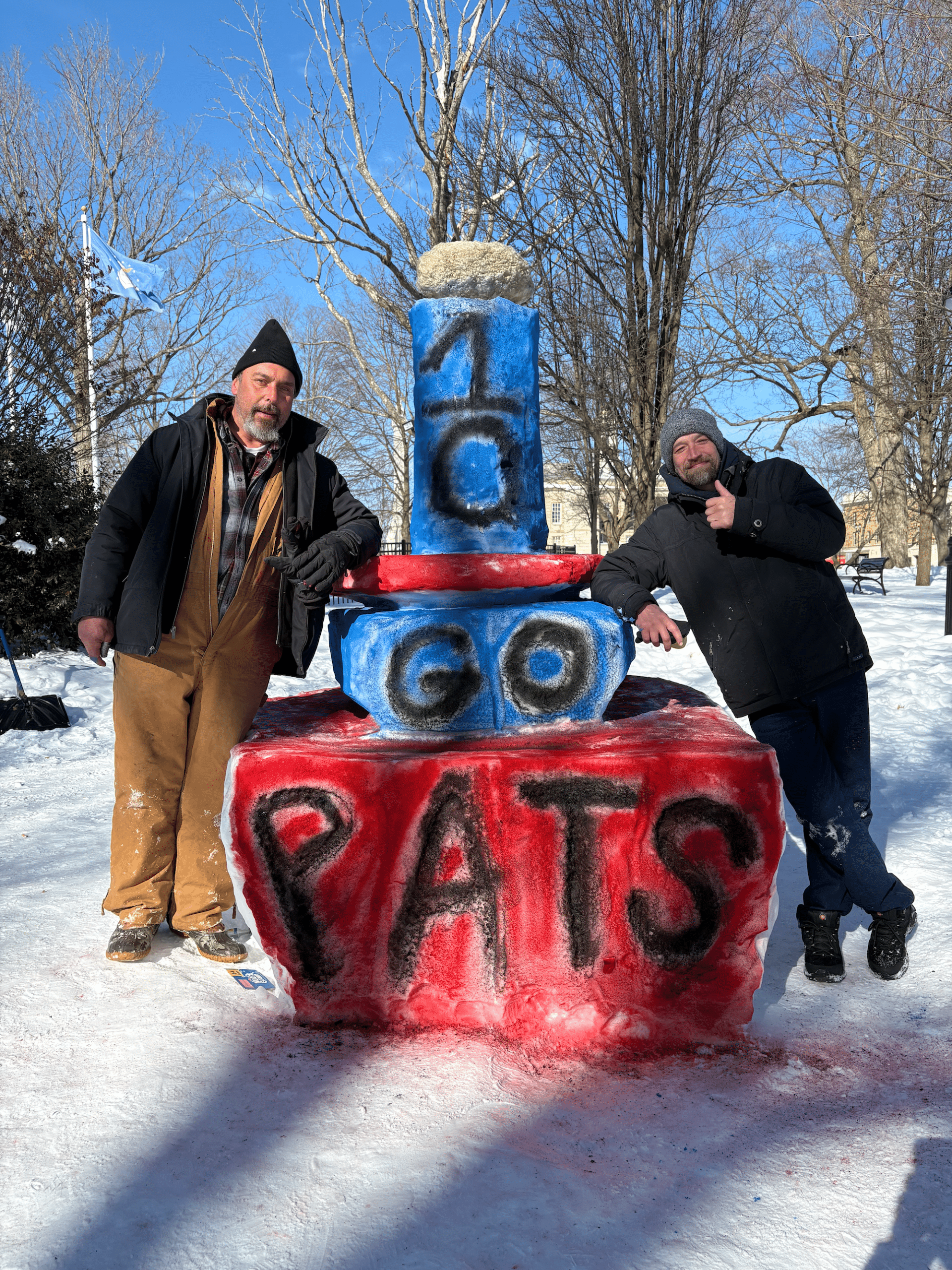Waltham fans show team spirit with Patriots-themed snow sculptures ...